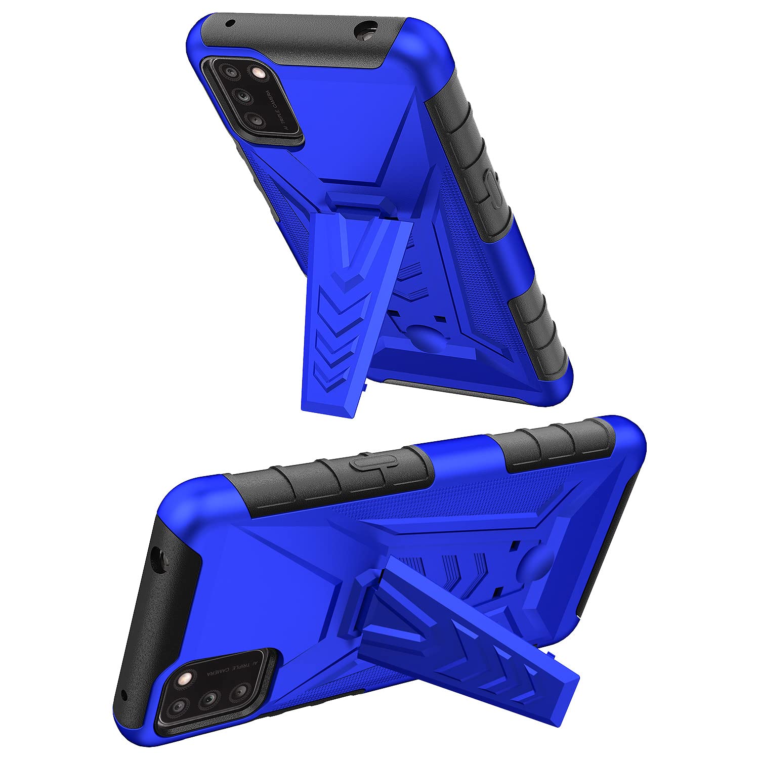 for Alcatel TCL A3X A600DL Case, with Tempered Glass Screen Protector Heavy Duty Protection Technology Built-in Kickstand Rugged Shockproof Protective Phone Case for Alcatel TCL A3X A600DL, (Blue)