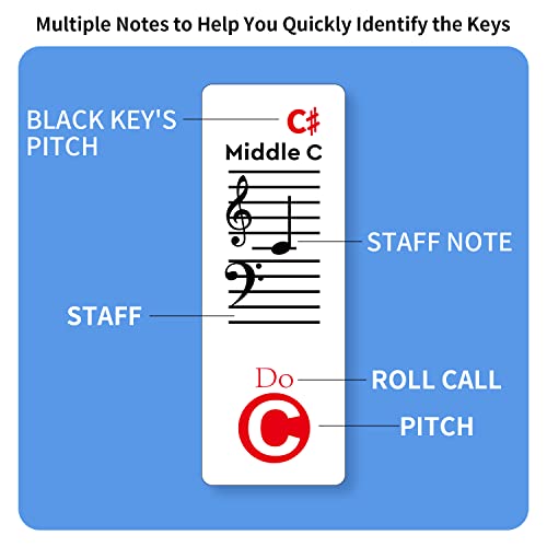 Removable Piano Keyboard Note Labels,Piano Keyboard Stickers,88-Key 61-Key Full Size,Silicone Keyboard Stickers,Suitable Piano Keyboard for Beginners with Box,Sheet Music Clip,Cleaning Cloth
