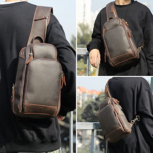 Polare Full Grain Leather Small Sling Bag Travel/Hiking Bike Multi-Purpose Crossbody Daypack For Men