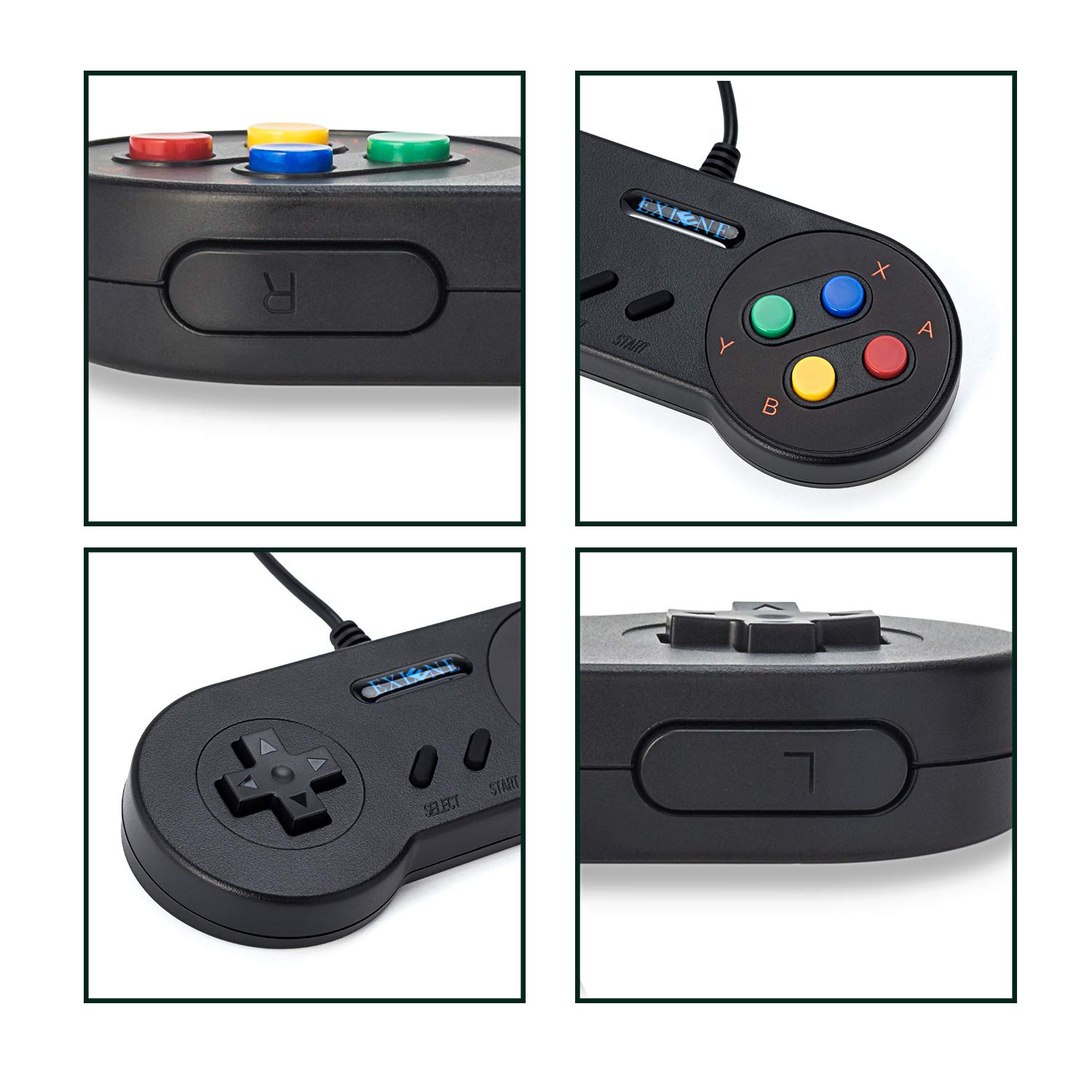 Exlene® Usb Controller Gamepads Joystick 10ft/3m (2pack),Usb Snes Controller Super Snes Classic Controller for PC Windows Ubuntu Raspberry Pi 3 Retropie Sega Genesis (Black)