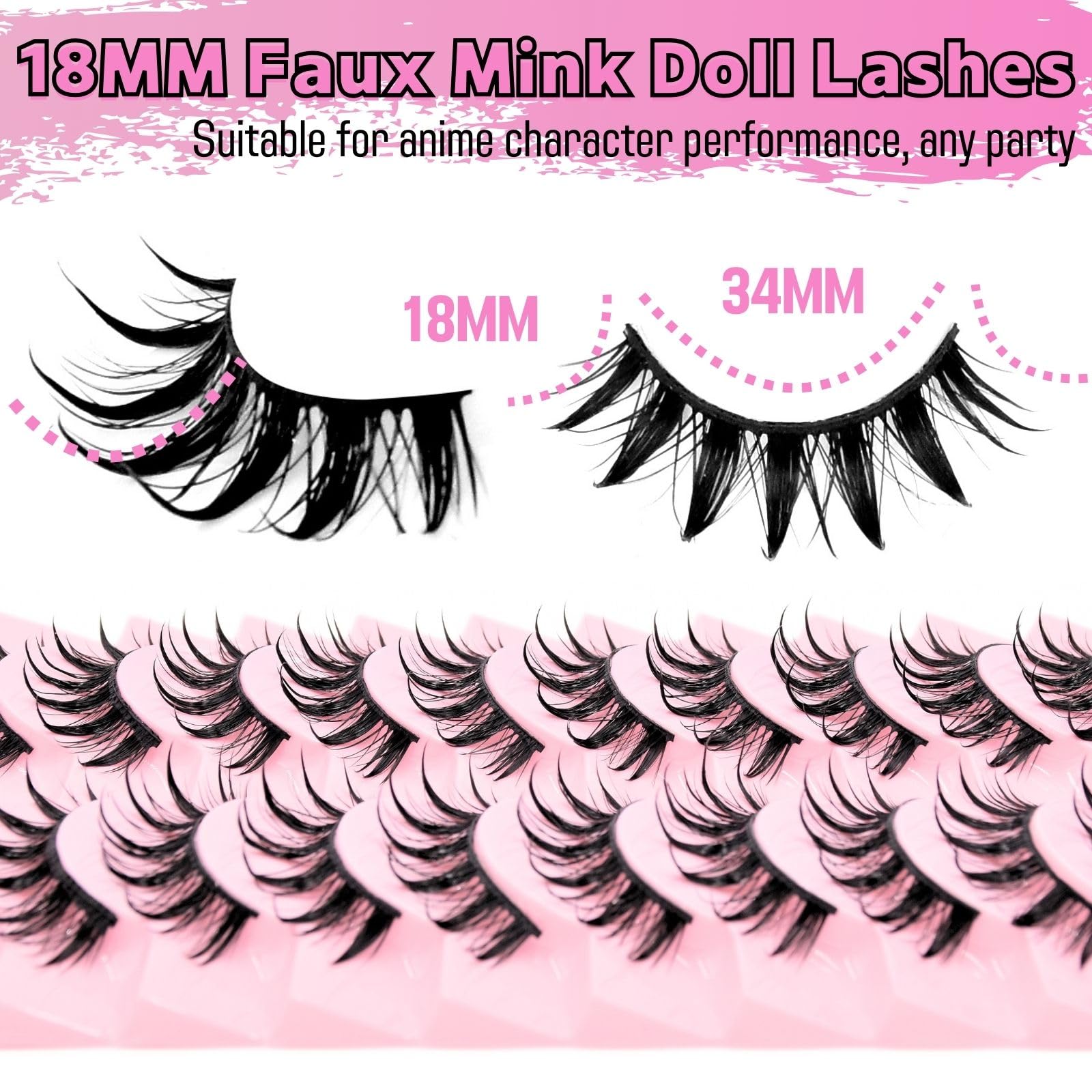 Manga Lashes Natural Look 10Pairs False Eyelashes Anime Wispy Spiky Volume 3D Effect Eyelashes Pack Japanese Korean Asian Cosplay Look Lashes By AUGENLI (7C)