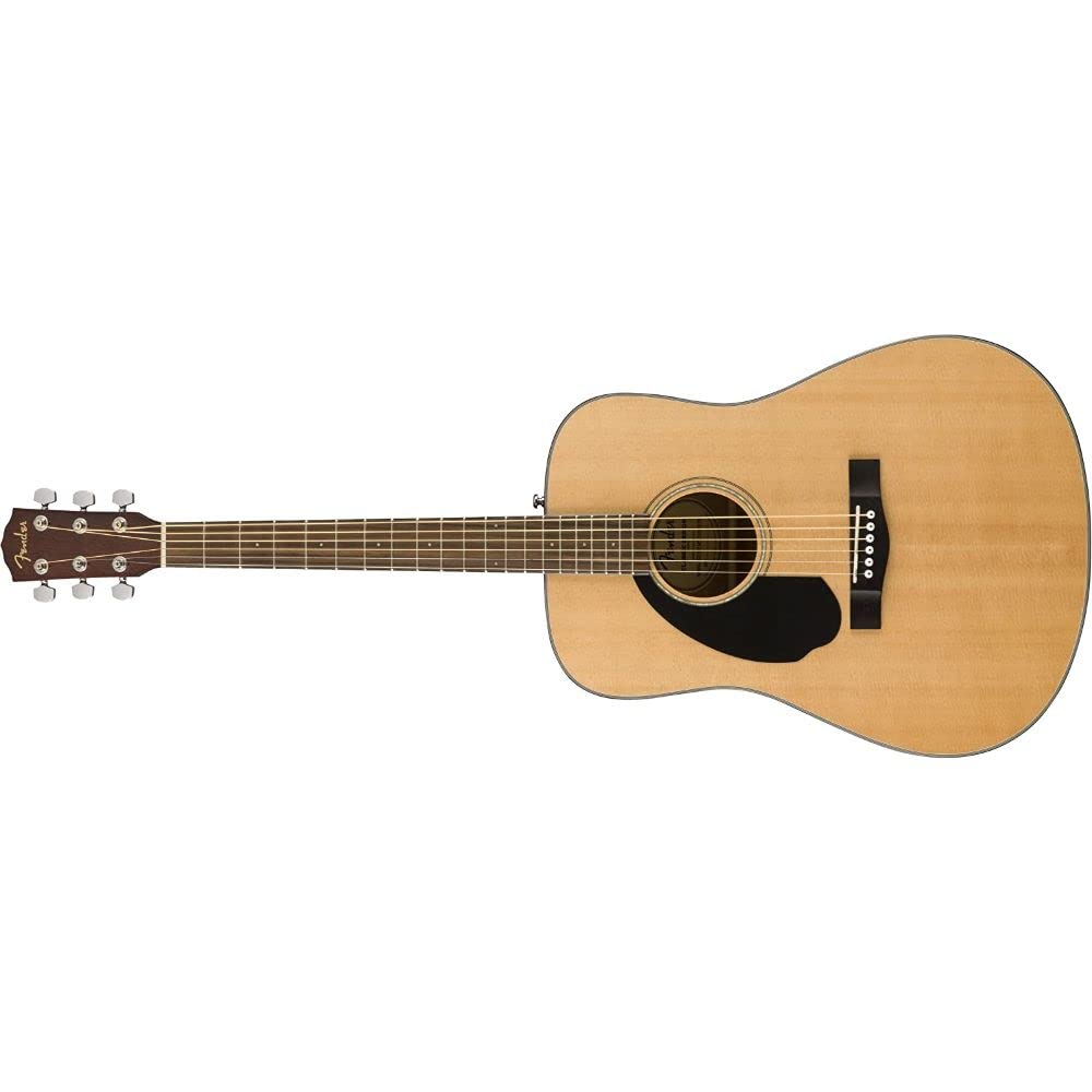 Fender CD-60S Dreadnought Acoustic Guitar, Walnut Fingerboard (Natural, Left-Hand) Bundle with Fender Classic Celluloid Guitar Medium 12-Pack Picks 351 Shape and Fender 2" Guitar Straps