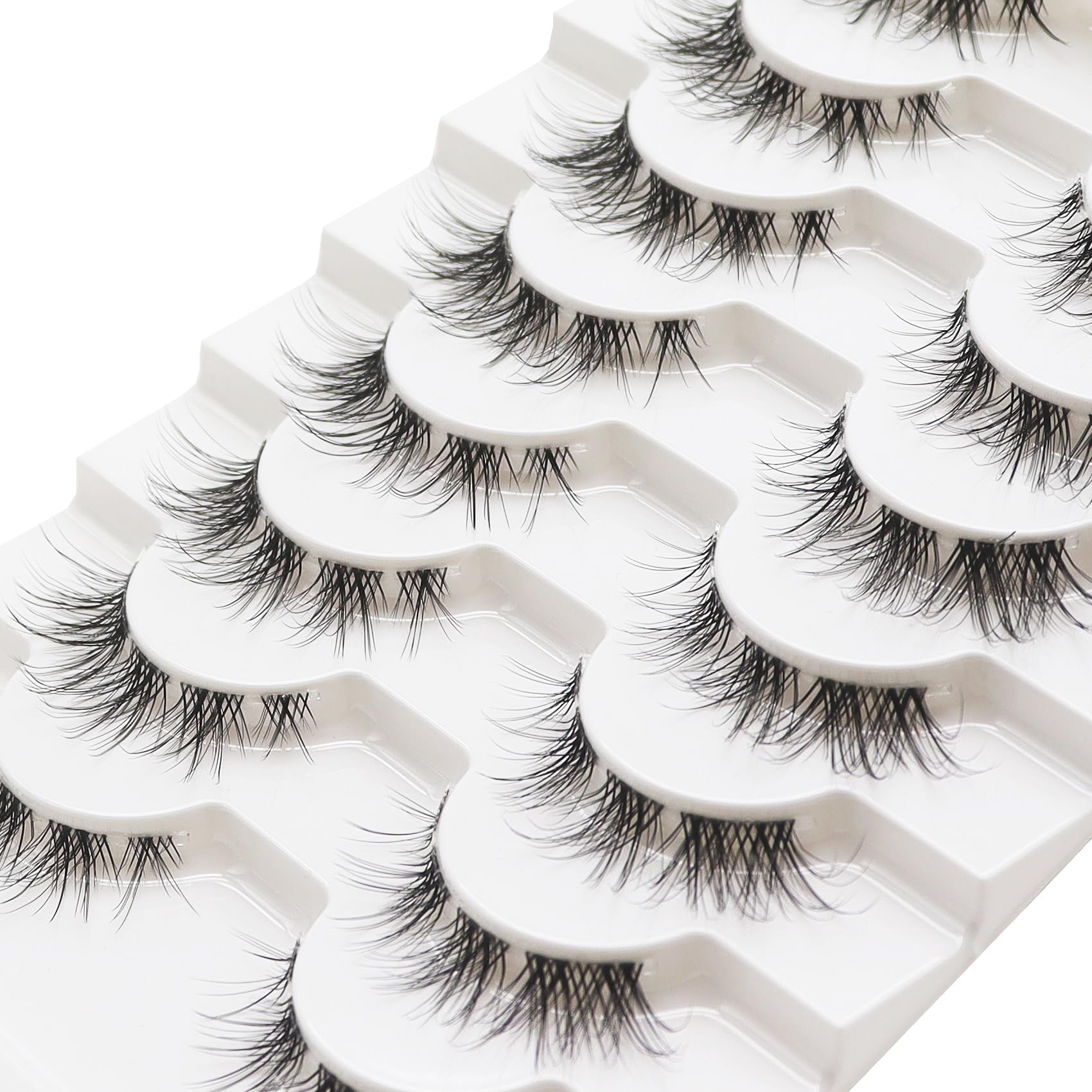 Losha Eyelashes Wispy Lashes Natural Look 8 Pairs Clear Band False Eyelashes Handmade Reusable Fake Eye Lashes Pack (F16)