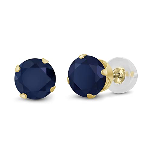 Gem Stone King 14K Yellow Gold Blue Sapphire Stud Earrings For Women (0.72 Cttw, Gemstone September Birthstone, Round 4MM)