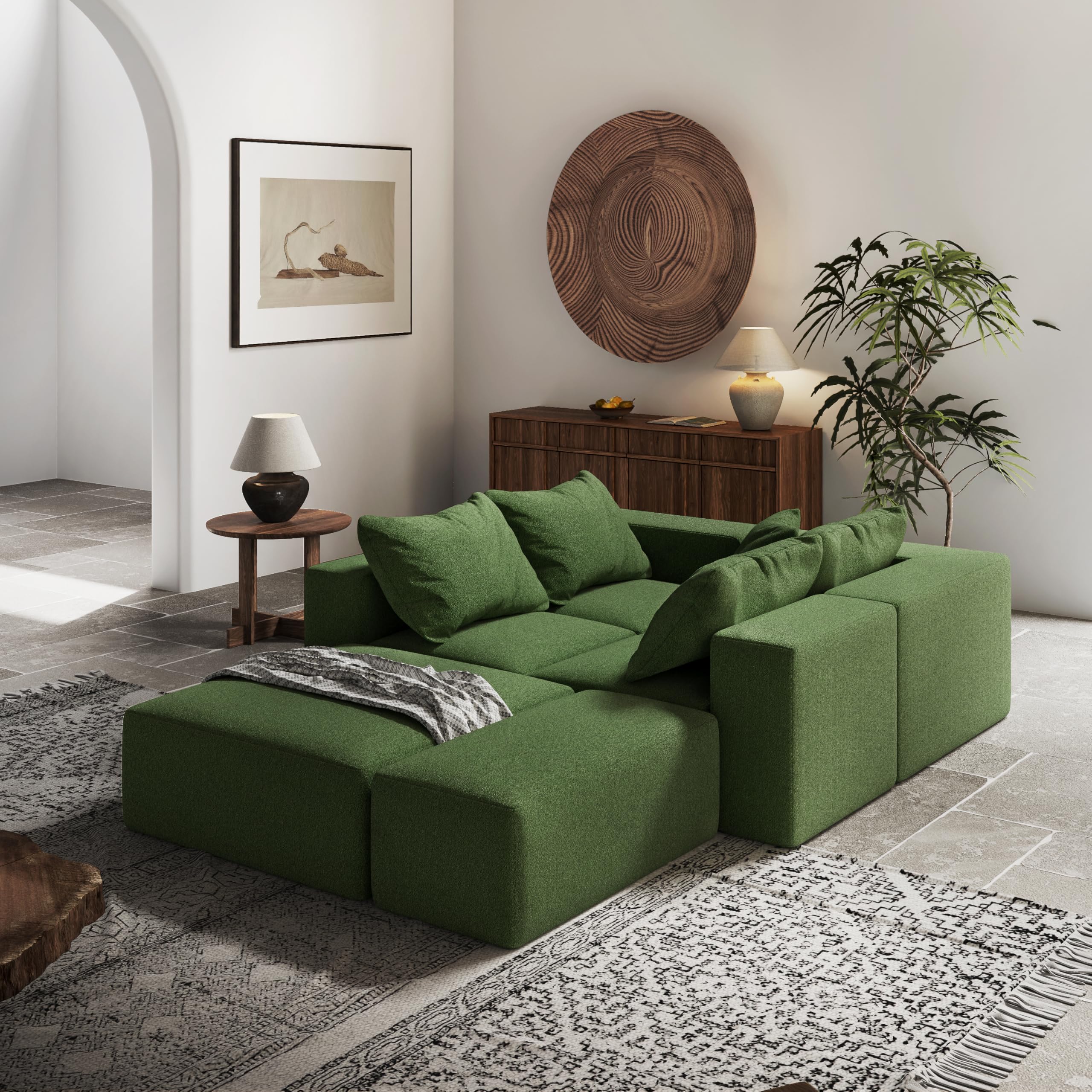 Minimalist Interior Sofa, Free Combination Upholstered Cloud Couch, Chenille Modular Sofa Couch with Pillows, Comfy Sofa Couch for Living Room Apartment Studio/No Assembly Require-Black