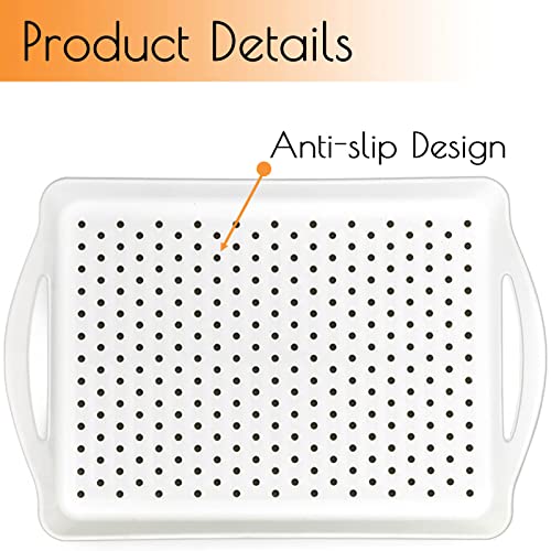 Non-Slip Serving Trays, 3 Pack Large Food Serve Tray with Handle, 16.5 x 11.2 x 1.6 in Trays for Dinner, Drinks, Snacks (White)