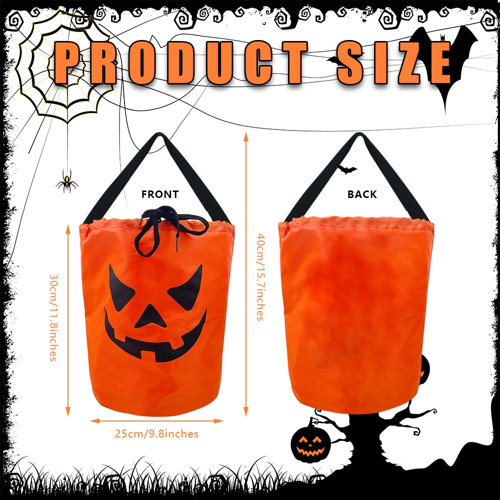 JXITON Halloween Drawstring Candy Bags Light up Multipurpose Halloween Trick or Treat Candy Bag with Pumpkin Smile Face Reusable Orange Goodie Bags for Kids(3 Pcs)