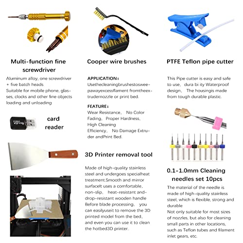 INF3DCOORD 55 Pcs 3D Print Tool Kit Box 2.0 with Cutting Tool, Cleaning Needles, Utility Knife,Screwdriver,Carving Knife,Tweezers,Flat File,Allen Wrench,Shovel,Metal Caliper, Model Tools
