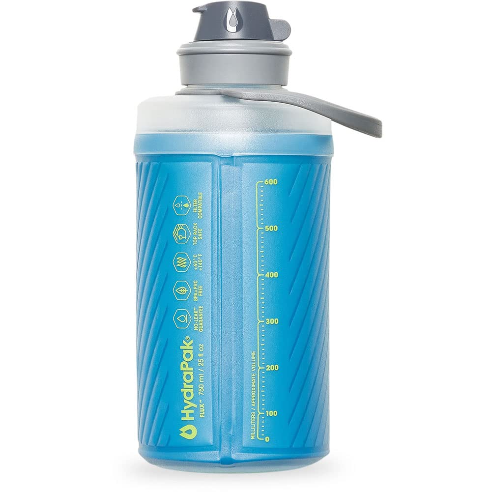 Hydrapak Flux - Collapsible Backpacking Water Bottle (750ml) - BPA Free, Ultra Light, Spill-Proof Twist Cap - Redwood Red