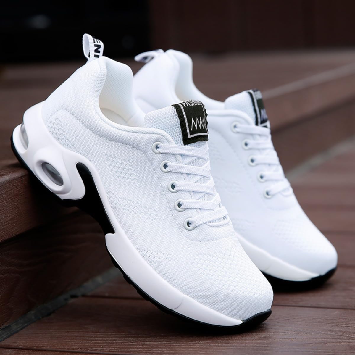 Fenlogft Women's Flying Knit Running Shoes - Lightweight Lace-up Sneakers for Daily Walking and Work, Garden Shoes (White, Size, 6.5)