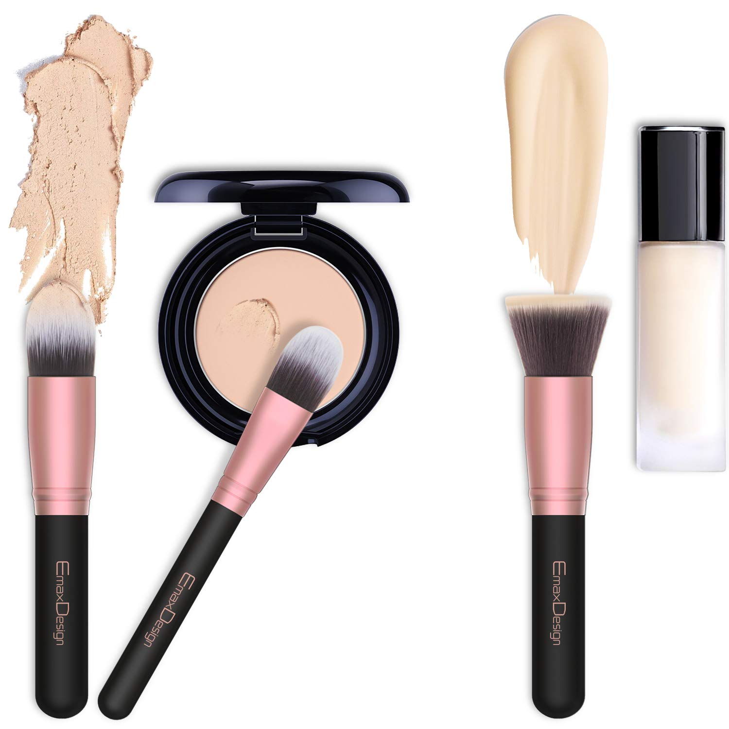 EmaxDesign Makeup Brushes,18 Pcs Professional Makeup Brush Set Premium Synthetic Brush Foundation Blush Concealer Blending Powder Liquid Cream Face Eyeshadow Brushes Kit (Rose Golden)