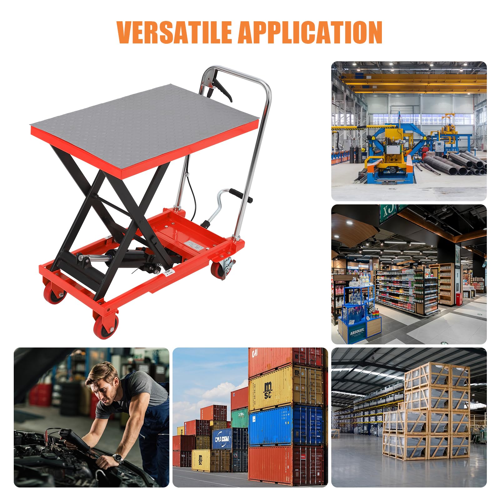 Hydraulic Lift Table Cart 500lbs, Lift Table Capacity 28.5" Lifting Height, Manual Single Scissor with 4 Wheels and Non-Slip Pad Thickness 3mm for Material Handling and Transportation Red