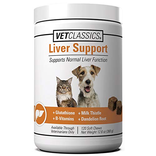 Vet Classics Liver Support Pet Health Supplement for Dogs, Cats β Liver Functions β B-Vitamins, Glutathione, Milk Thistle β Soft Tablets, Chews β 120 Soft Chews