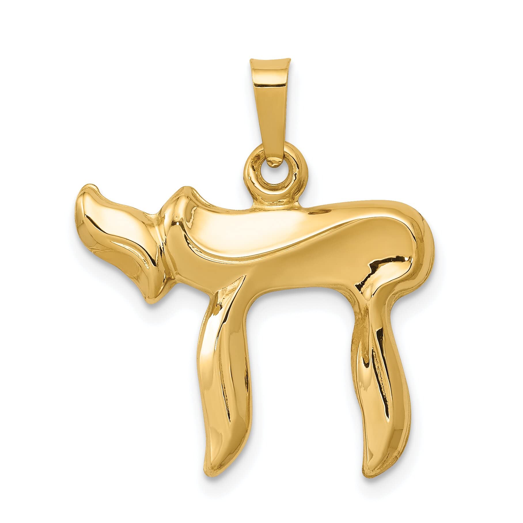 FindingKing 14K Yellow Gold Chai Pendant Charm Jewish Jewelry