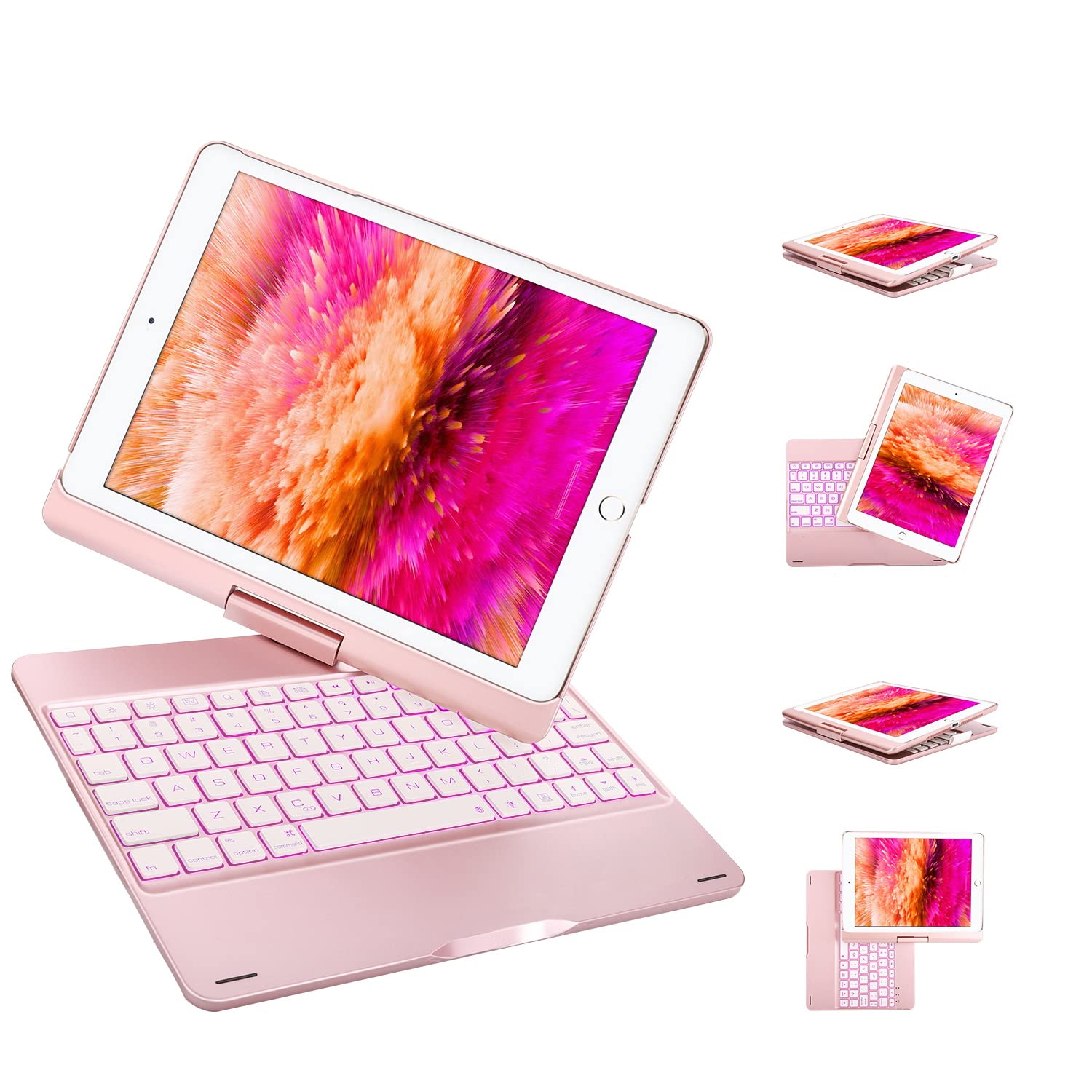 iPad Keyboard Case 9.7 for iPad 2018 (6th Gen) - 2017 (5th Gen) - iPad Pro 9.7- iPad Air 2/Air 1 - Backlit 10 Colors Light - Wireless Keyboards Auto Sleep/Wake iPad Case with Keyboard - Rose Gold