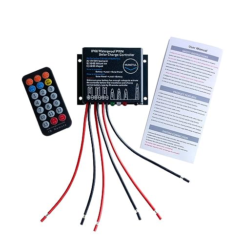 HUINETUL 12V 24V 20A IP68 Waterproof Solar Charge Controller Lithium ion Lifepo4 Lead-Acid Battery Regulator with IR Remote Controller