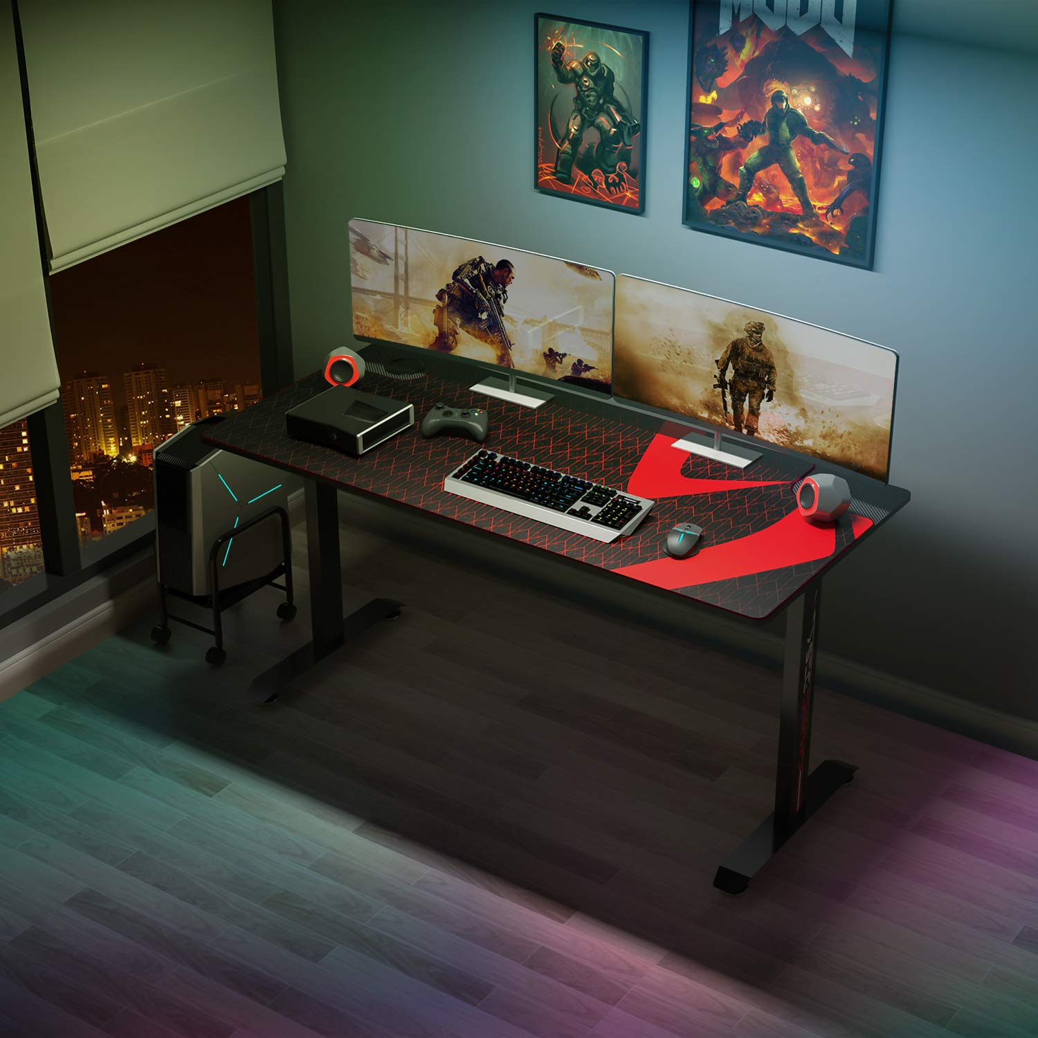 EUREKA ERGONOMIC DESIGNA Large Gaming Desk Large 60 Inch, T-Shaped Home Office Computer Desk with Full-Size Mouse Pad, Table Workstation with Cable Management Holes, Black