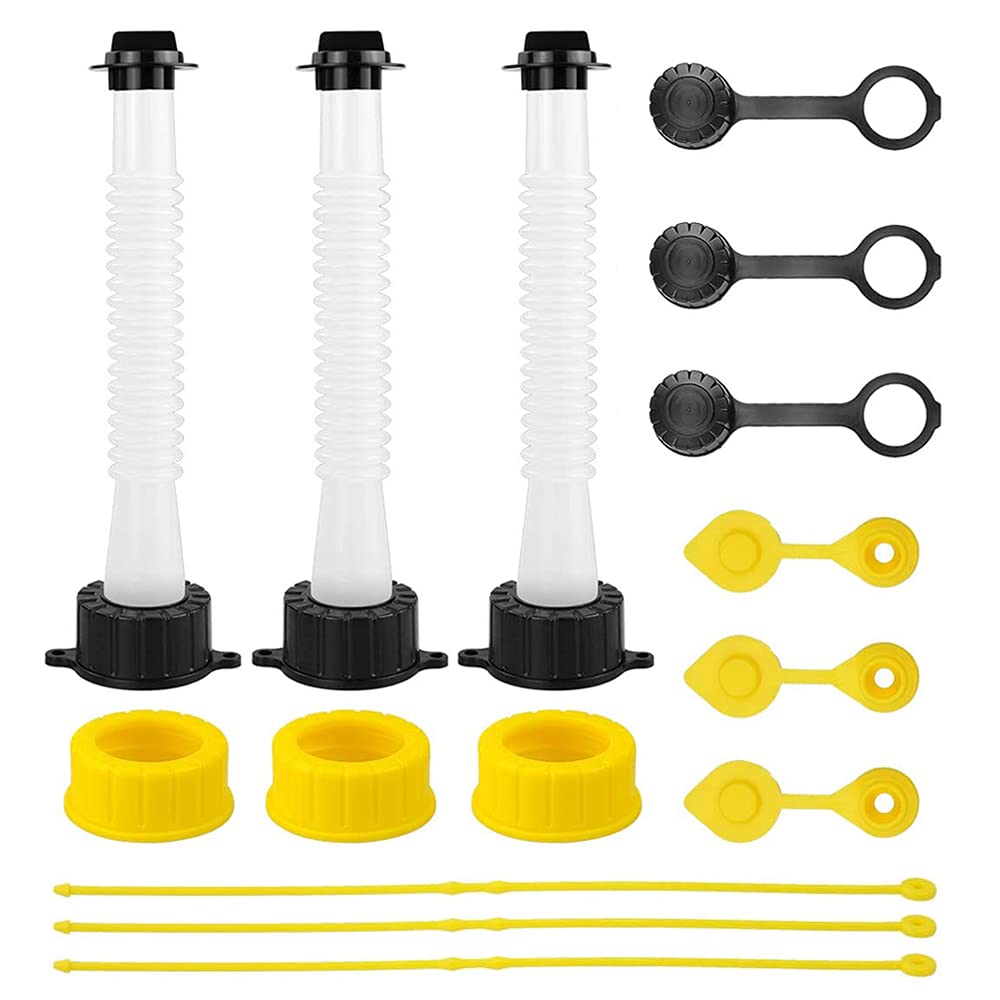 Gas Can Spout Replacement Kit, Flexible Pour Nozzle with Gasket, Gas Can Nozzle Replacement Universal with Seal Gasket/Vent Caps/Plugs/Extensions Fit Old & Most 1/2/5/10 Gallon Oil Cans (nylon)
