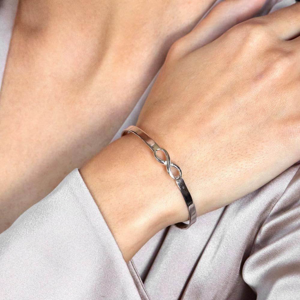 Engravable Sterling Silver Infinity Bangle Bracelet, 7 inches - Infinity Jewelry - Personalized Bracelet for Women - Couples Bracelet - Gift for Girlfriend - Birthday Gift for Wife - Gifts for Mom