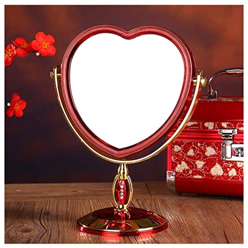 KXA Bathroom Mirror Red Heart Shaped Double Sided HD Desk ABS Dormitory Bedroom Portable Princess Mirror Wedding Supplies