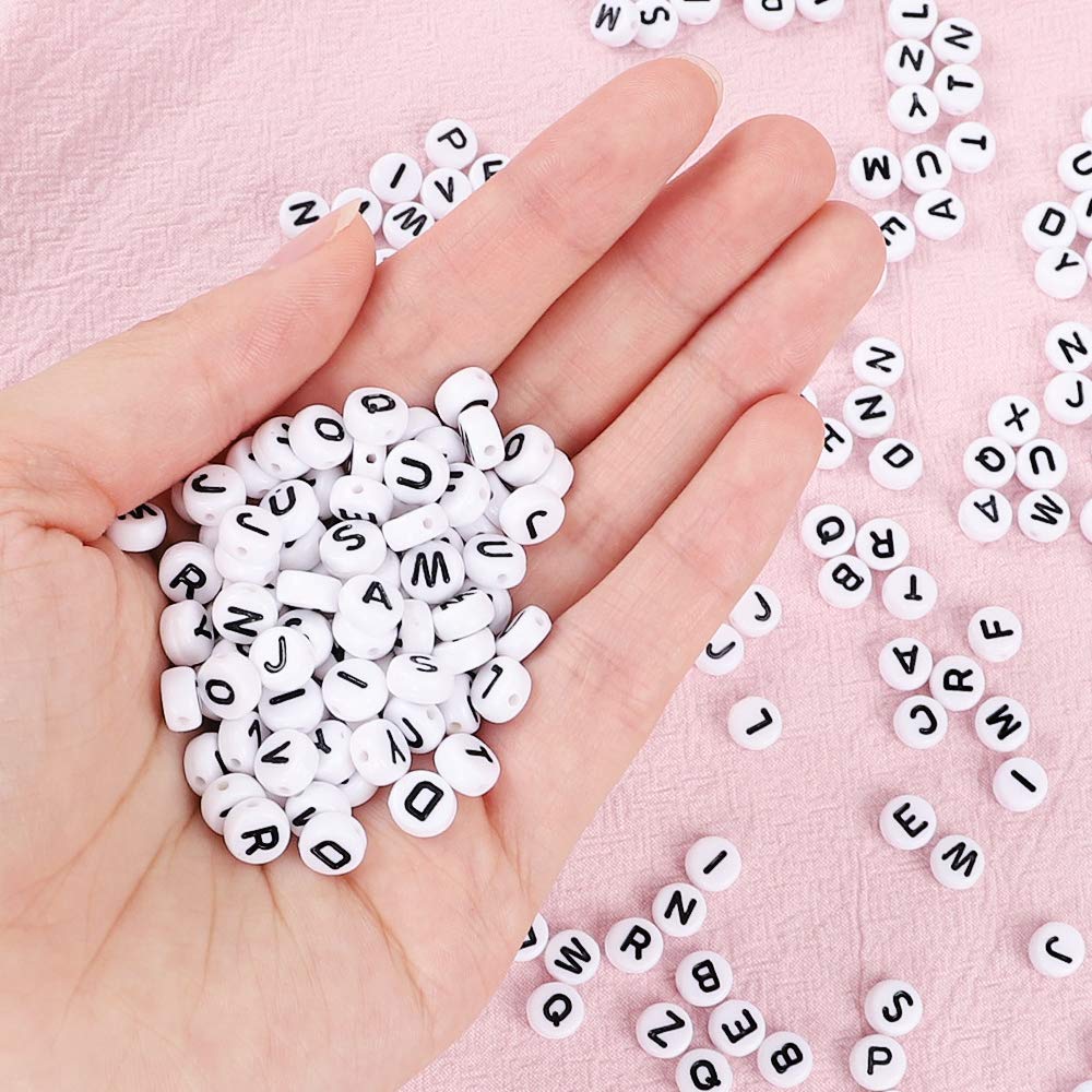 DICOBD 1000pcs 6×9cm Pony Beads Rainbow Mix Plastic Letter Beads for Friendship Bracelet Necklace Making Crafts with 2 Elastic String Cords
