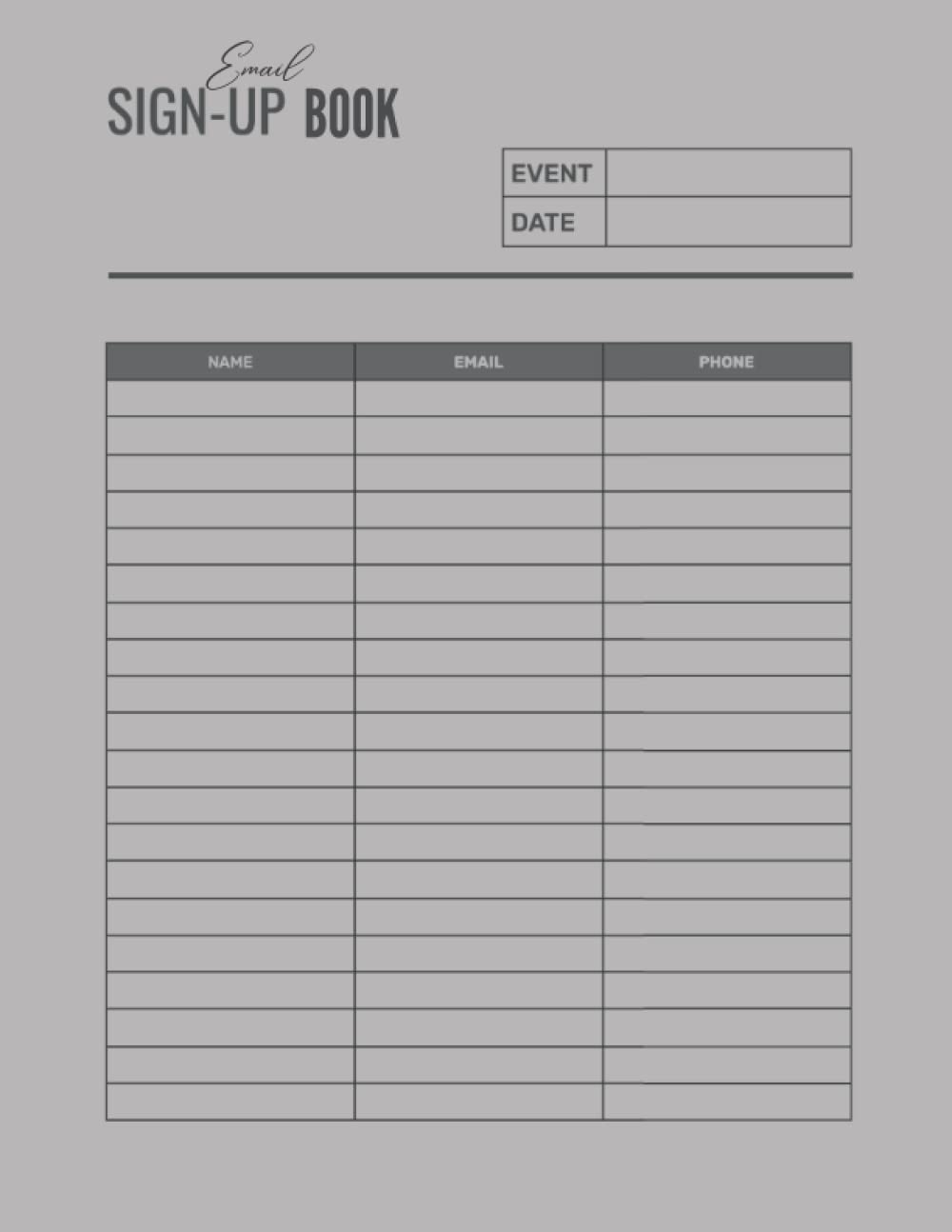 Email Sign Up Book: Event Register Log Book To Collect VisitorsΒ΄ Names, Emails, and Phone Numbers