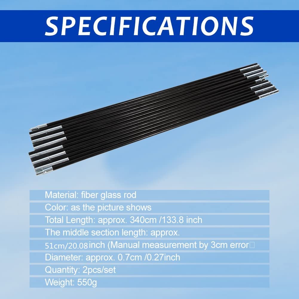 Fiberglass Tent Pole, 1 Sets Outdoor Camping Double Tent Pole Support Frames Kit Tent Replacement Poles Replacement Tent Poles Fiberglass Tent Poles Replacement Fiberglass Tent Pole Replacement