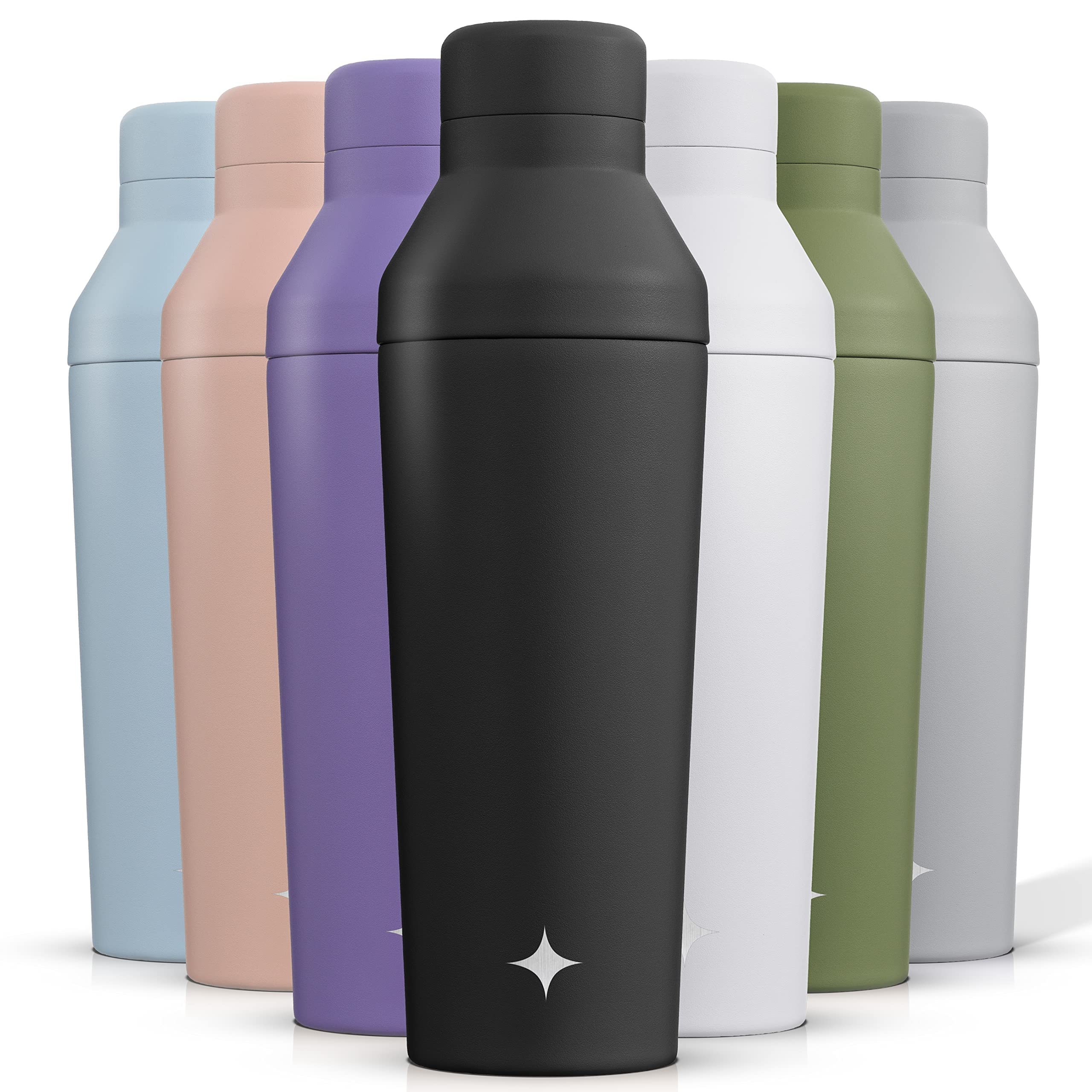 JoyJolt Triple Insulated Cocktail/Protein Shaker Bottle. 20oz Shaker Cup with Alcohol Measure Lid and Jigger Cap. 12hr Ice Cold Shaker Bottles for Protein Mixes, Shake or Smoothie Cups, Metal Mixer