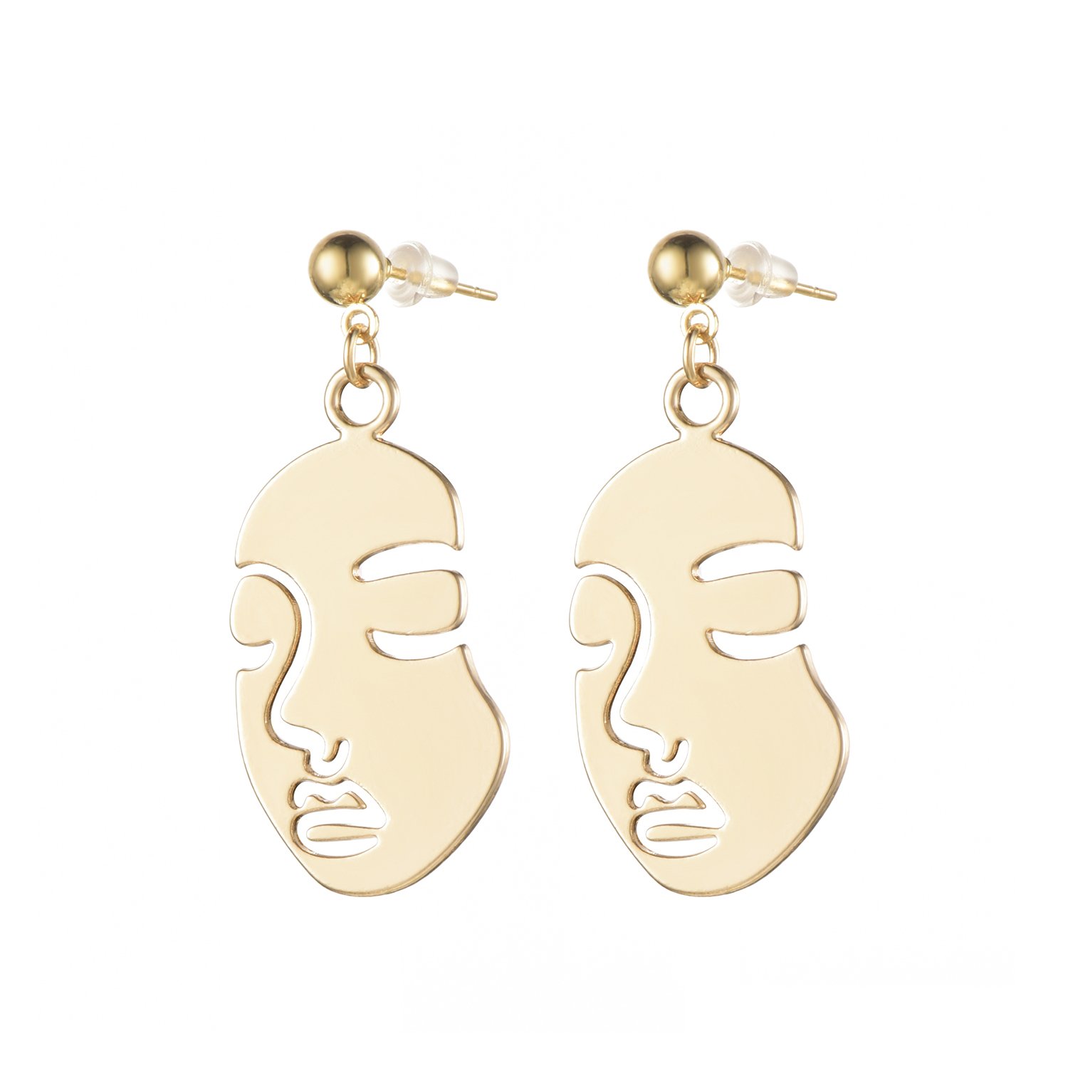 Face Abstract Gold Statement Earrings - Mookoo 3 Pair Vintage Hypoallergenic Dangle Stud for Girls Teens Women