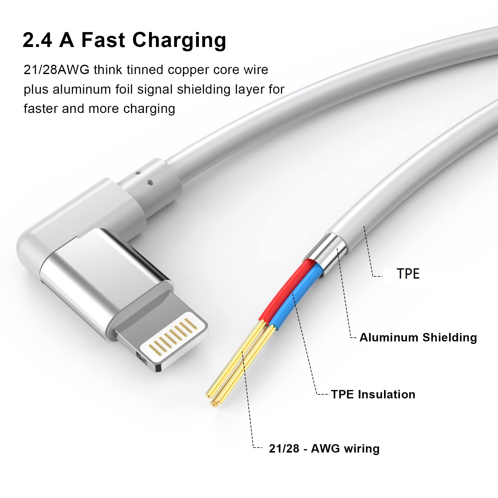 iPhone Charger Extension Cable,[Apple MFi Certified] 90 Degree Lightning Charging Male to Female Extender Dock Cable Adapter for iPhone 14 Pro Max/13/12/11/XS/XR/X/8/7/6 Pass Data Audio