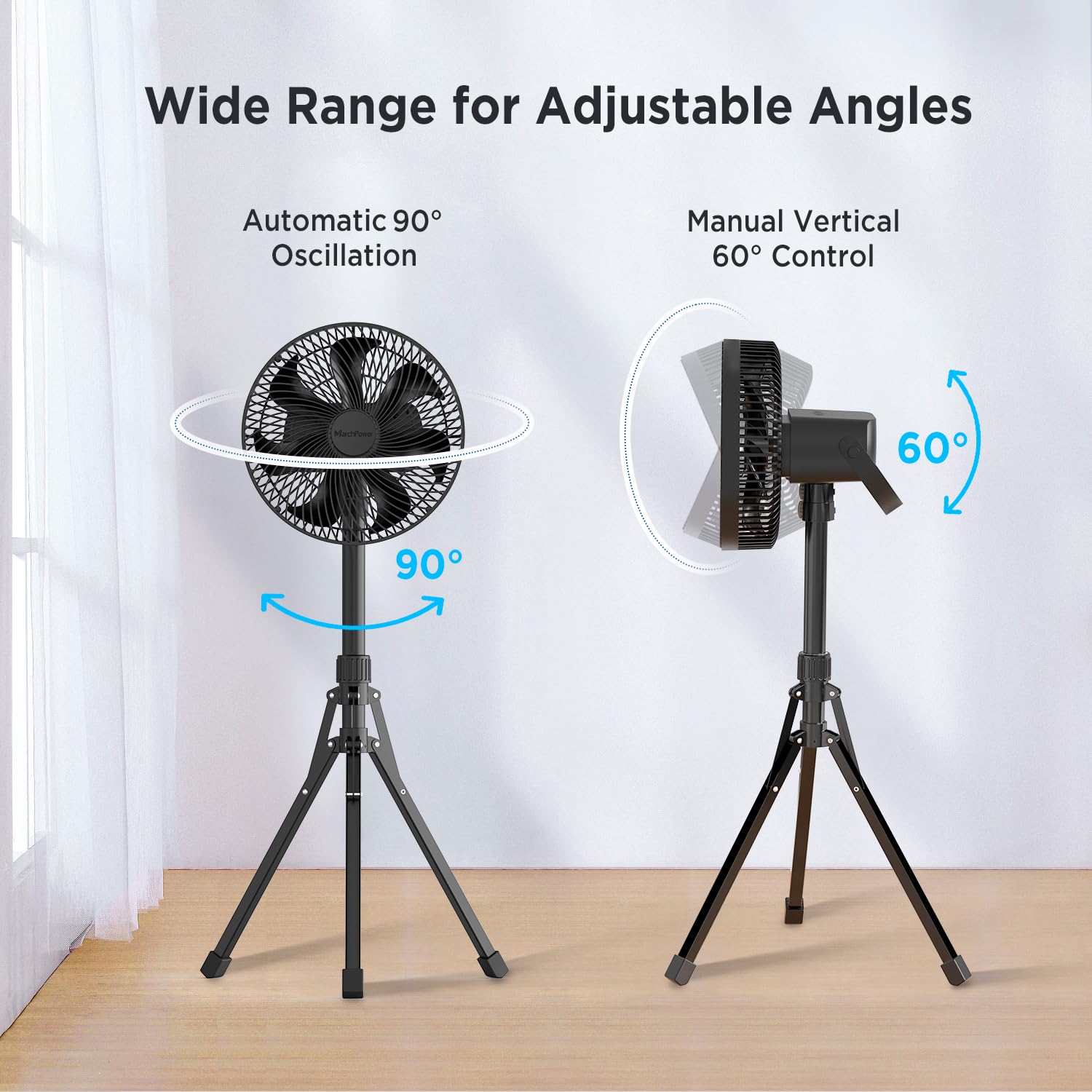 Marchpower Portable Pedestal Fan with Remote 12" Rechargeable Collapsible Fan Osciallating Foldable Floor Fan with Timer, Cordless Foldaway 5-Speed Telescopic Table Fan for Home Trave Picnic Camping