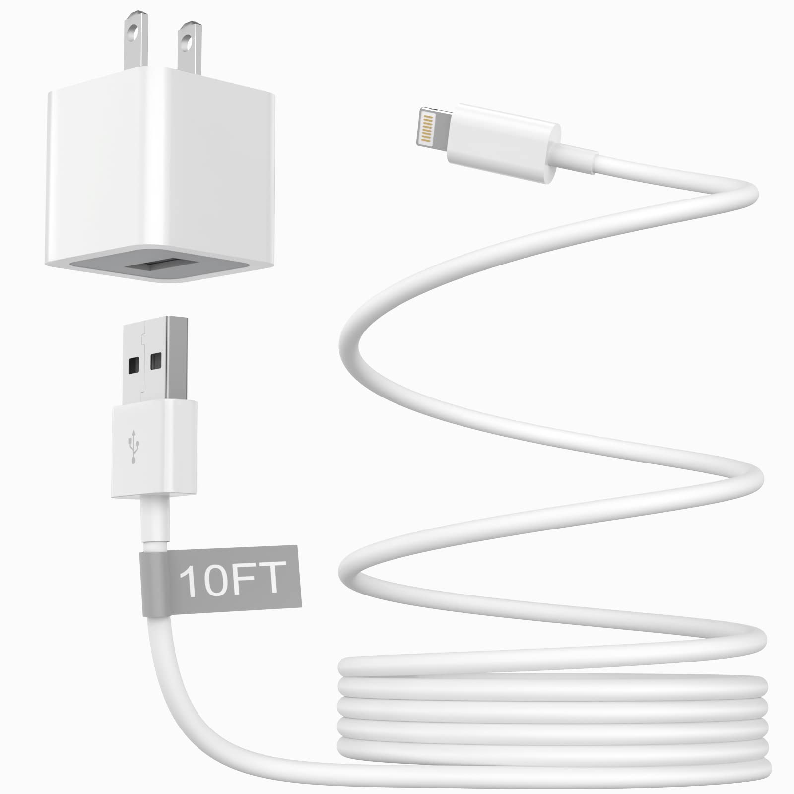 iPhone Charger, [Apple MFi Certified] 10FT Extra Long Lightning Charging Cable High Speed Data Sync Transfer Cord with USB Wall Charger Travel Plug Adapter for iPhone 13 12 11 XS XR X 8 7 6 iPad