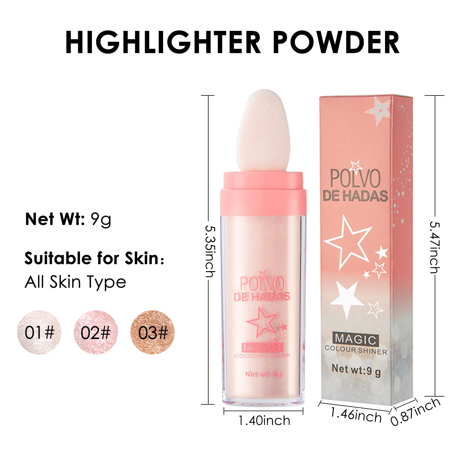 Jutqut Highlighter Patting Powder, Body Shimmer Highlighter Powder, Brightens Makeup Stick for Face Body Hair Cosmetic #01 White Moonbeam