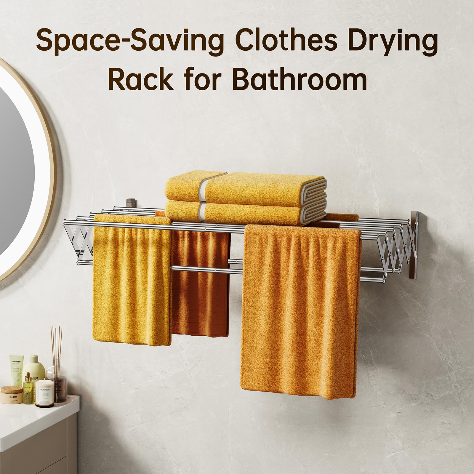 MrToNo Wall Mounted Clothes Drying Racks for Laundry, Collapsible Wall Mounted Clothing Drying Racks,Foldable Drying Rack Clothing, One-Piece Molding (No Assembly Required)
