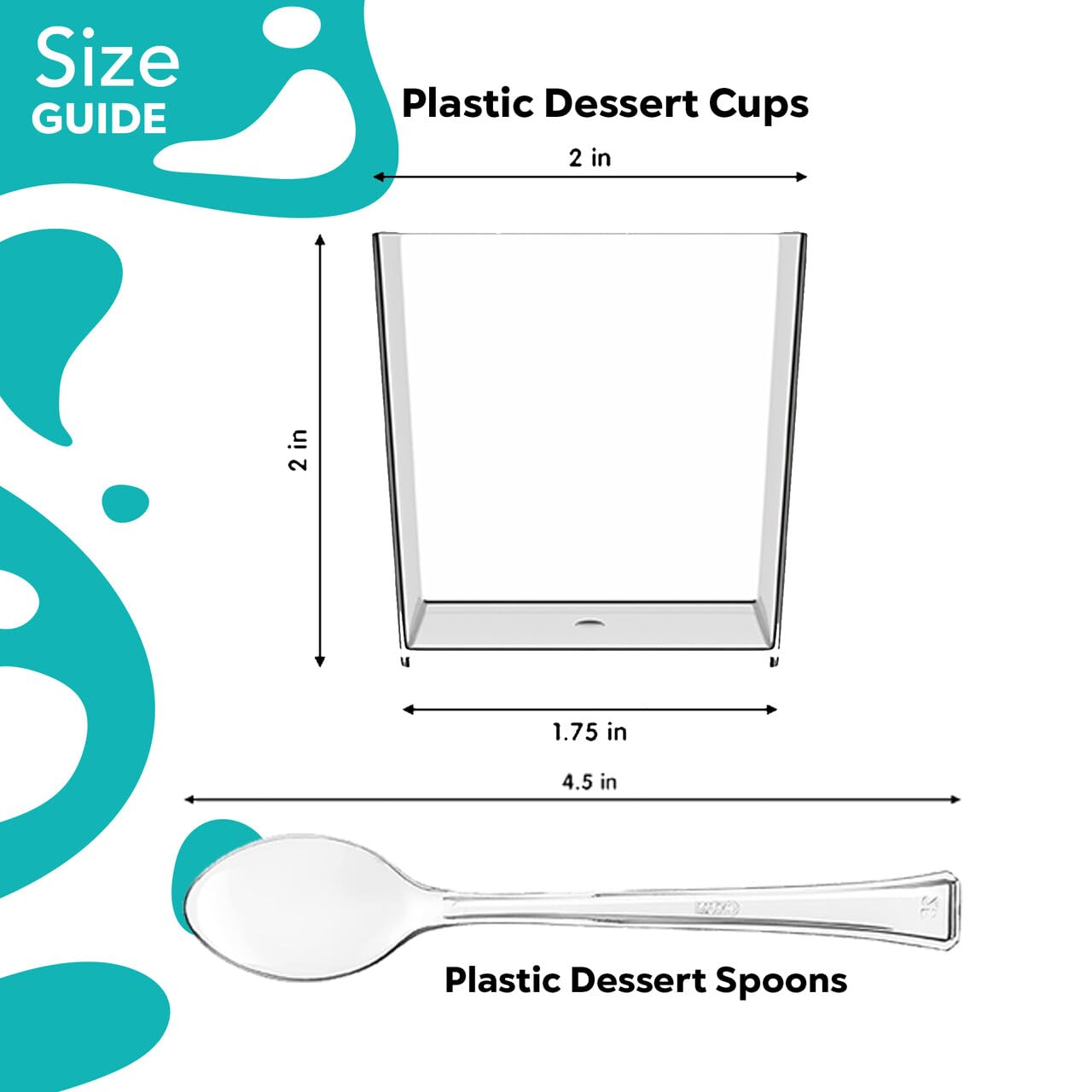 Exquisite Mini Dessert Cups with Spoons 200 Pcs - 3.6 Oz Square Dessert Cups With Tasting Spoons 100 Sets | Mini Parfait Cups | Appetizer Cups For Party | Plastic Dessert Cups