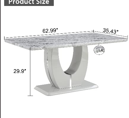 Modern Imitation Marble Dining Table for 4-8, Durable Traditional Marble Design Rectangle Kitchen Dining Table for Living Room, Dining Room,Home and Office Grey