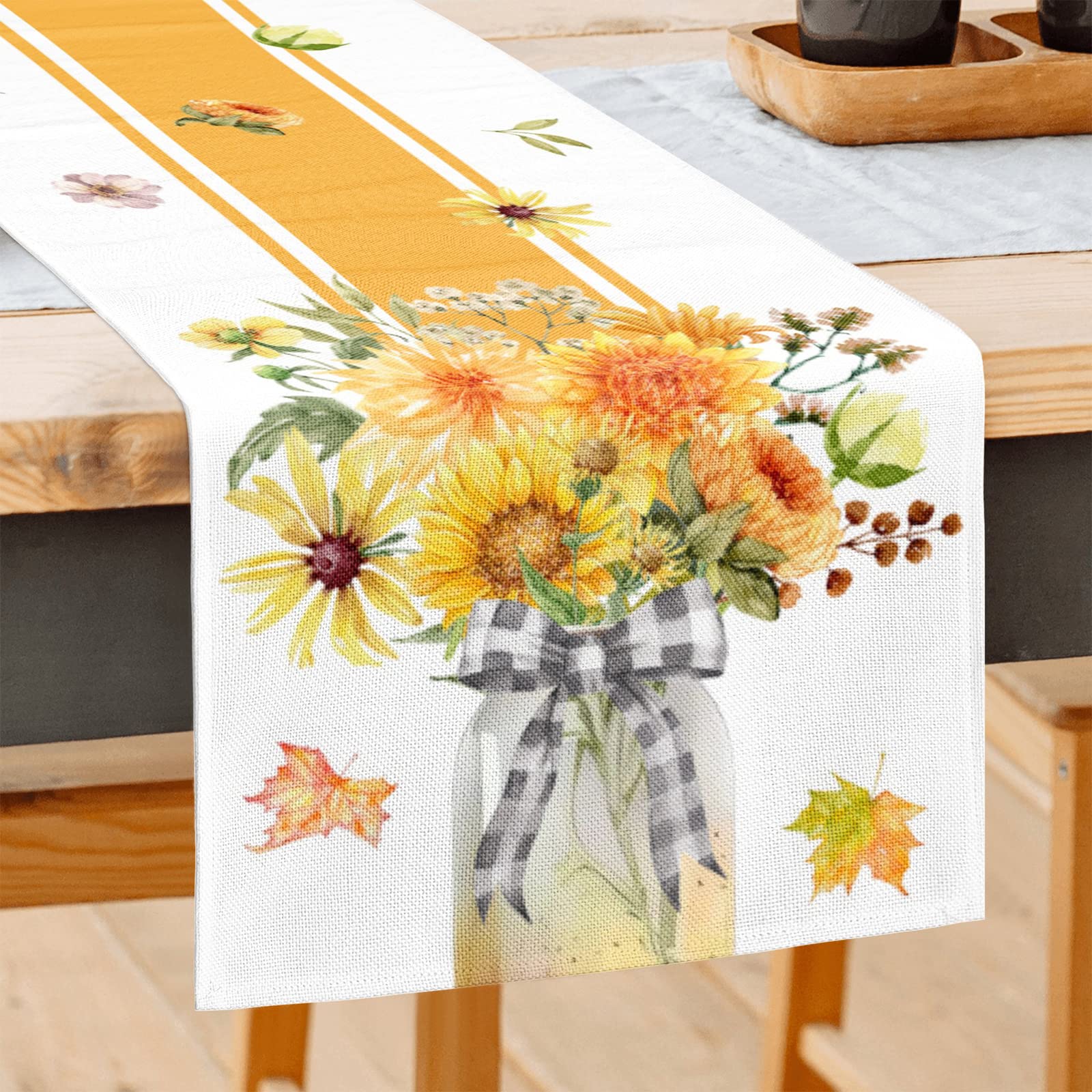 Fall Table Runner 72 Inches Long Autumn Florals Dining Fall Vase Decor Table Runner Farmhouse Indoor Fall Home Decorations