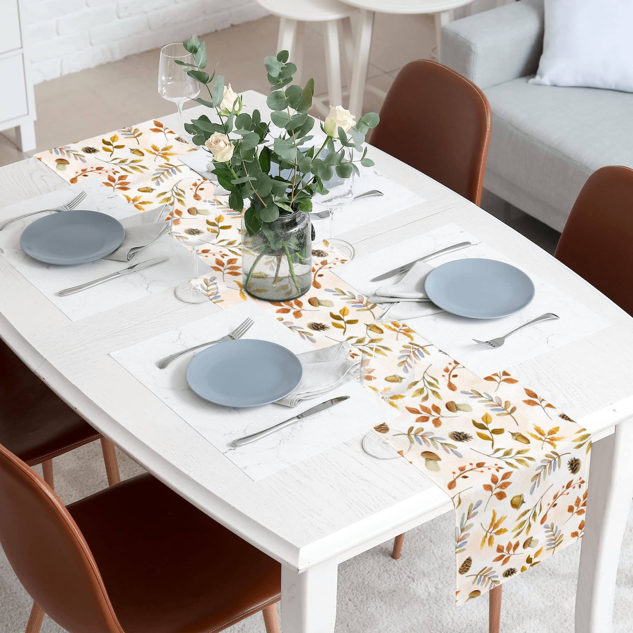 Fall Table Runner Autumn Orange Leaves Table Decor Thanksgiving Farmhouse Home Kitchen Decorations 13x72 Inch (Leaves Decor, 13x72)