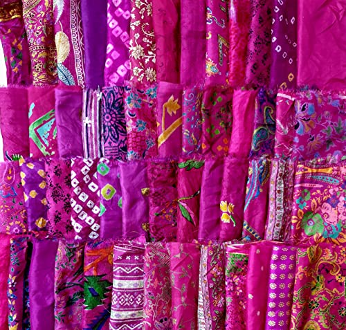 Vintage Fabrics Crafts Sari Silk Fabric Lot Vintage Sari Fabric Material Remnant 50 Small Pieces Magenta Craft Scrapbook Art Doll Junk Journal, 6 Inches
