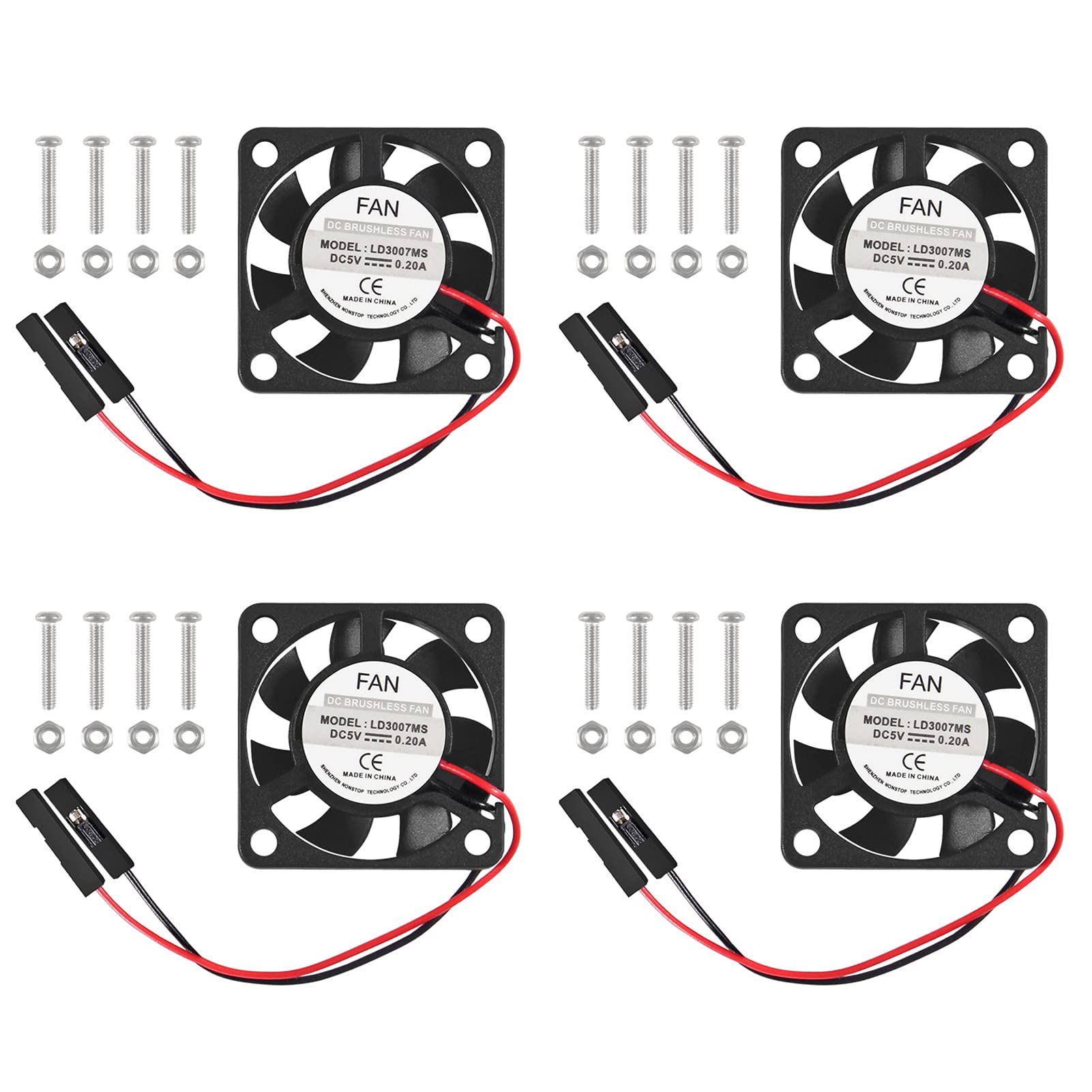 for Raspberry Pi Fan, 4Pcs for Raspberry Pi Cooling Fan Brushless CPU Cooling Fan Heatsink Cooler Connector Separating One-to-Two Interface 3.3V 5V for Raspberry Pi4 Pi3 B+, Pi 3, Pi 2, Pi 1 B+