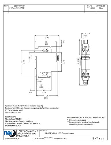 Midnite Solar Circuit Breaker, 100A 150VDC, 1-Pole, Din Mount, Model MNEPV100