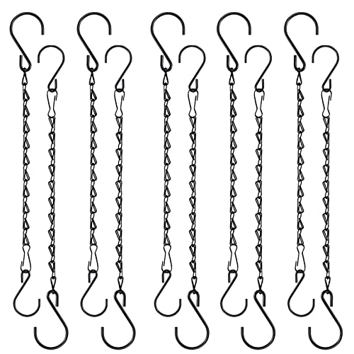 Fetanten Plant Hanging Chains, 10 Inch Metal Hanging Basket Chain with S Hook for Bird Feeders Lanterns Wind Chimes Billboards Photo and Indoor Outdoor Decorative (Black, 10 PCS)