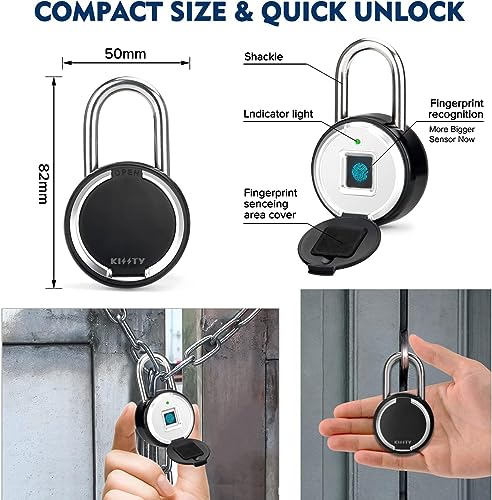 KISSTY Fingerprint Padlock, Smart Locker Lock APP Bluetooth Lock Thumbprint Gym Lock USB Rechargeable Small Waterproof Locks for Lockers