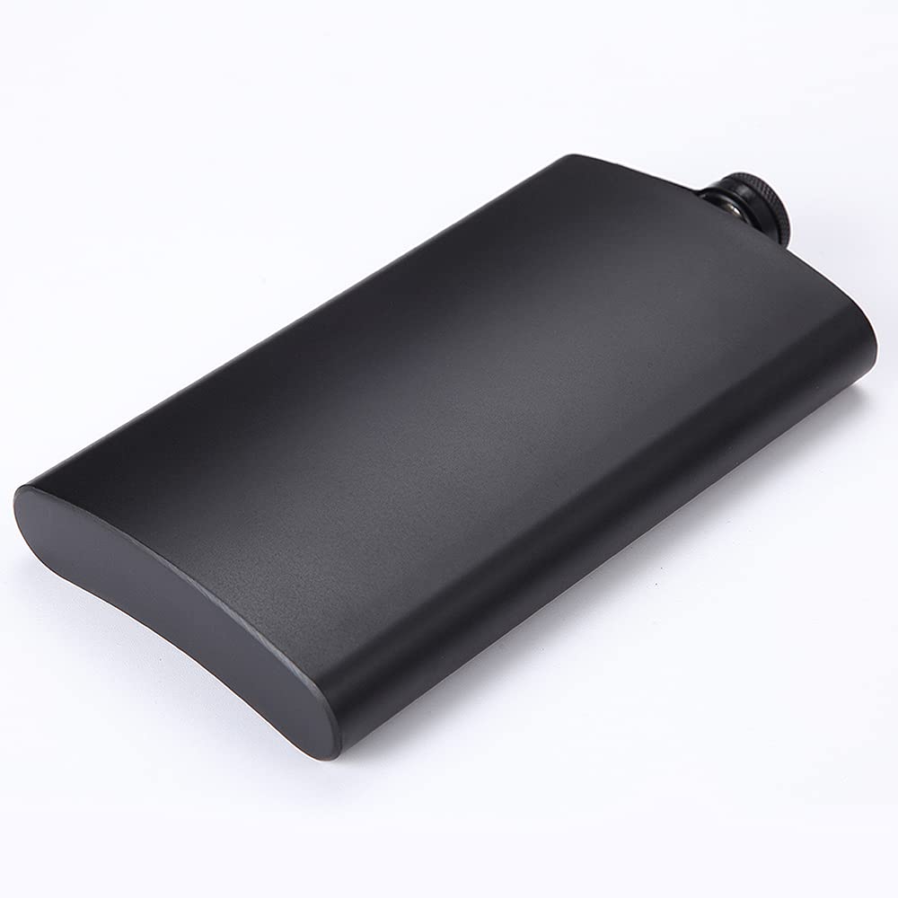 FYL 12 Oz 18/8 Stainless Steel Hip Flask for Liquor with Never-Lose Cap, Leakproof Easy Pour Funnel is Included, Matte Black