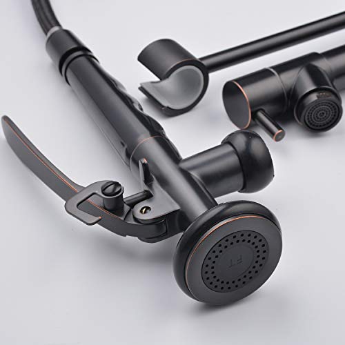 Kitchen Faucet Oil Rubbed Bronze, Beelee Industrial Kitchen Sink Faucet Commercial Faucet ，High Arc Pre-Rinse Kitchen Faucet with Pull Down Spring Spout and Pot Filler