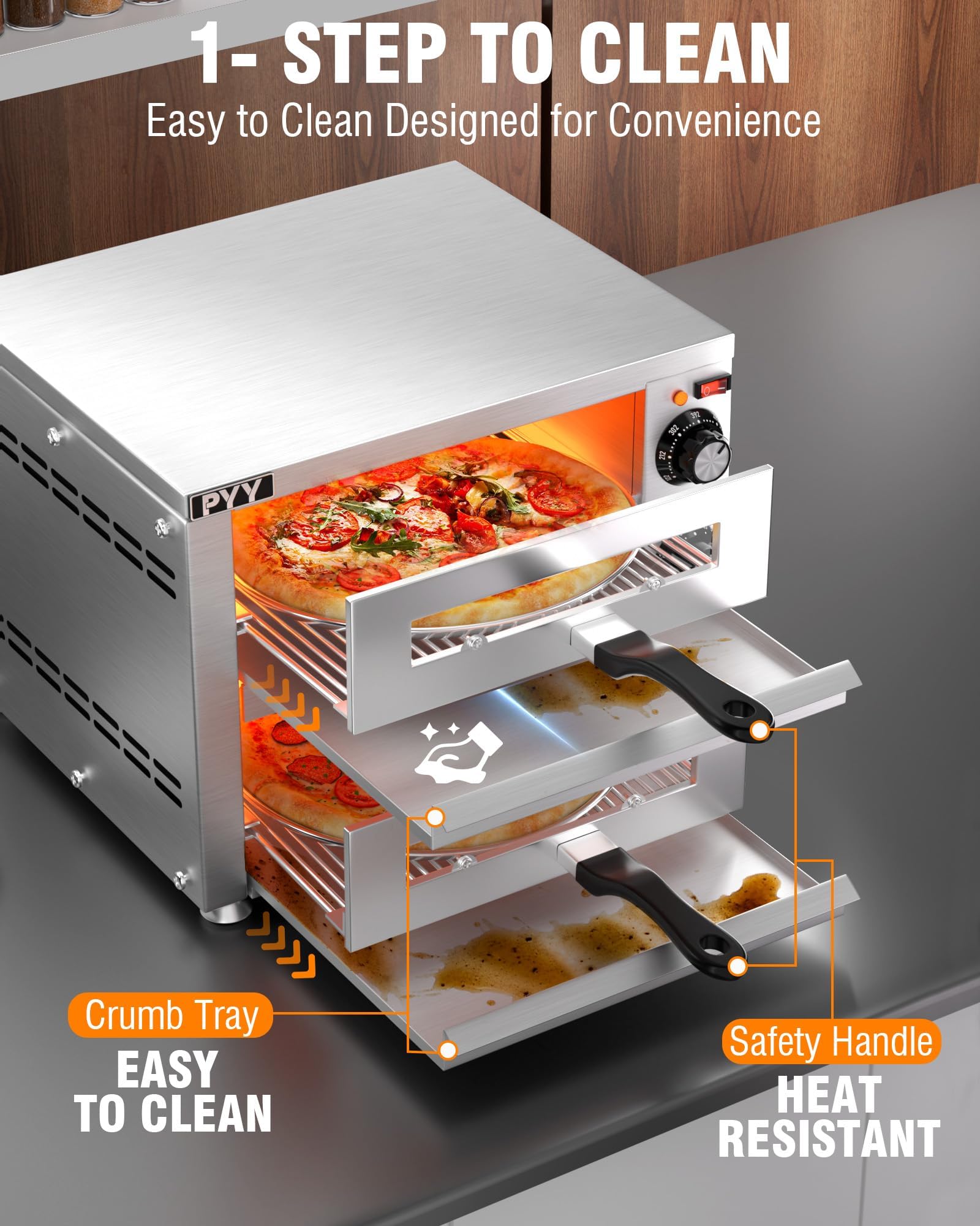 PYY Countertop Pizza Oven Electric Indoor Pizza Oven with Viewing Window Commercial Stainless Steel 2-Layers Pizza Cooker with Timer for Home Restaurant