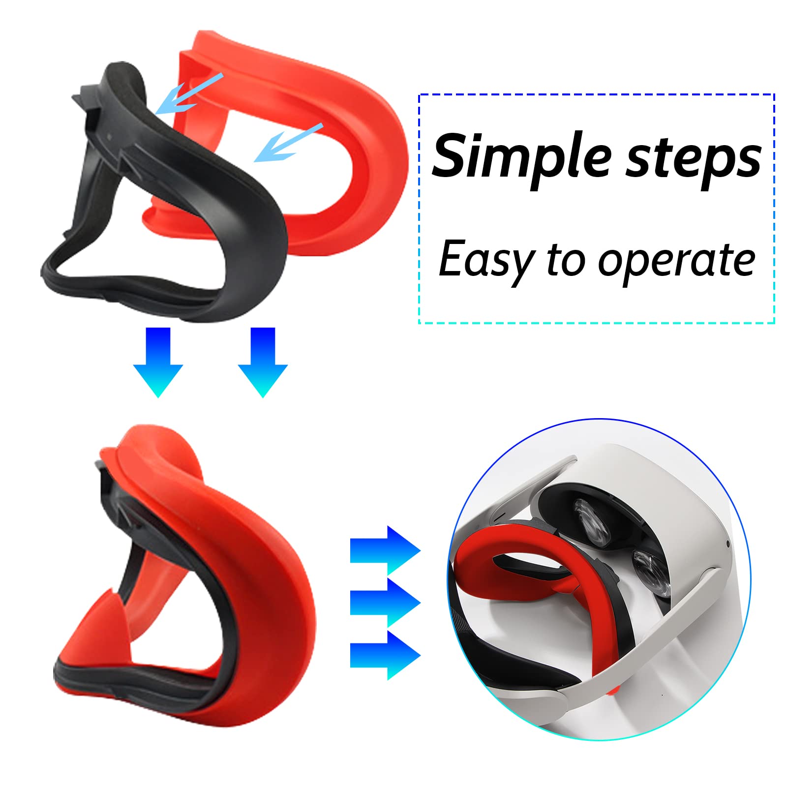 Jifeijidian VR Cover Compatible with Oculus Quest 2 Replacement Silicone Eye Face Pad Cushion Mask Sweatproof Dustproof Washable Lightproof Anti-Leakage Case for Oculus Quest 2 Accessories (Red)