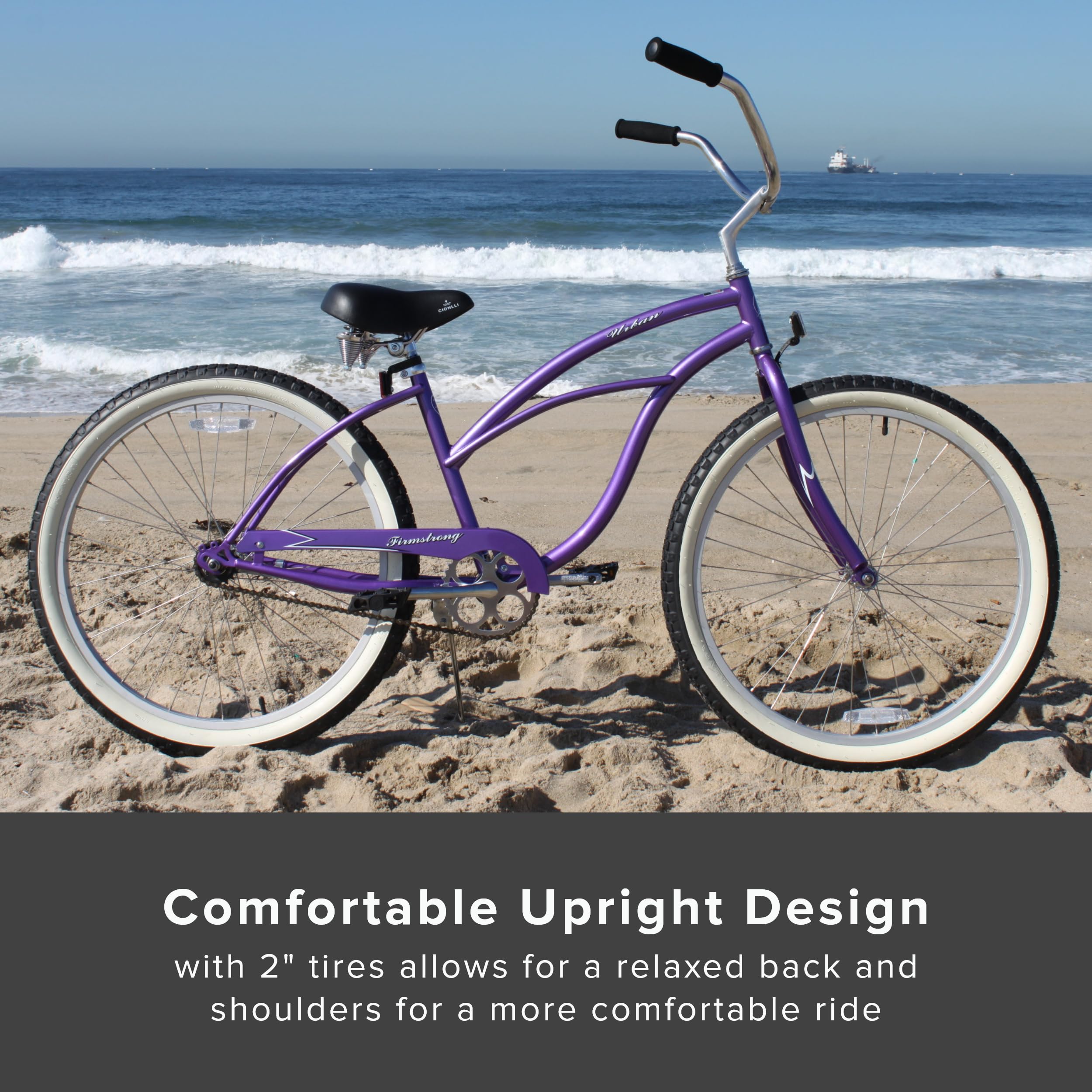 Firmstrong Urban Lady Single Speed - Women's 26" Beach Cruiser Bike (Purple)