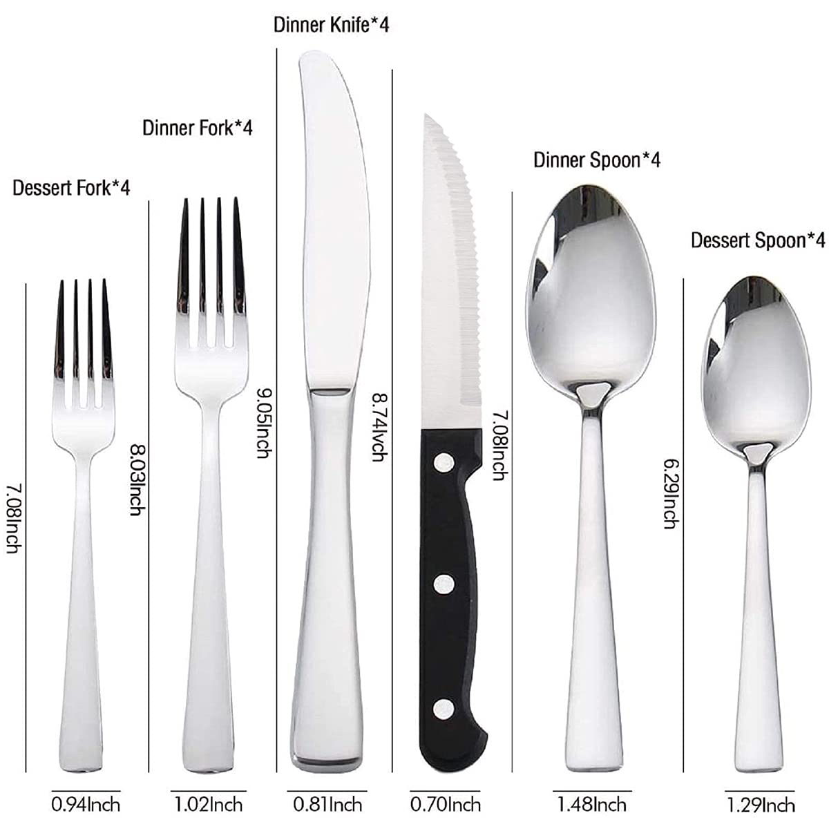HISSF Silverware Set, Flatware Set for 4, 24PCS Stainless Steel Cutlery Set Include Upgraded Knives Spoons and Forks Set, Mirror Polished
