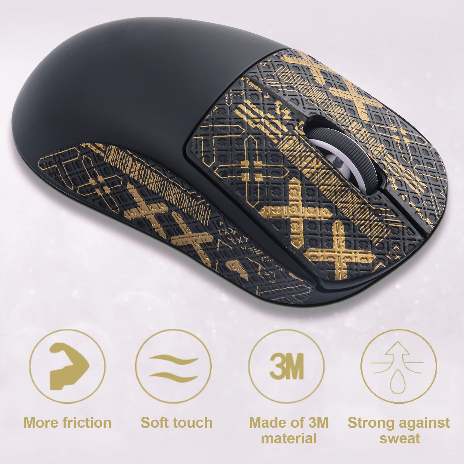 Hyekit Mouse Grip Tape for Logitech G PRO X Superlight Anti-Slip Grip Tape for Mouse - Sweat Resistant - Easy to Use Self-Adhesive Design - Pre-Cut - Professional Mice Upgrade Kit(Black Gold)